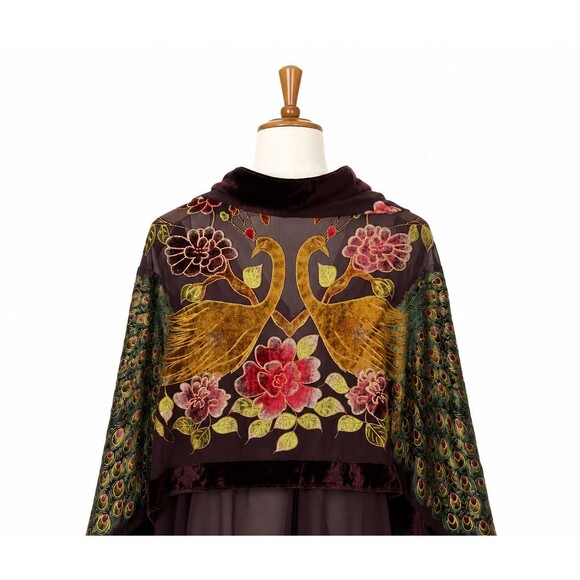 Unbranded | Tops | Velvet Burnout Poncho Cape Button Front Peacock ...